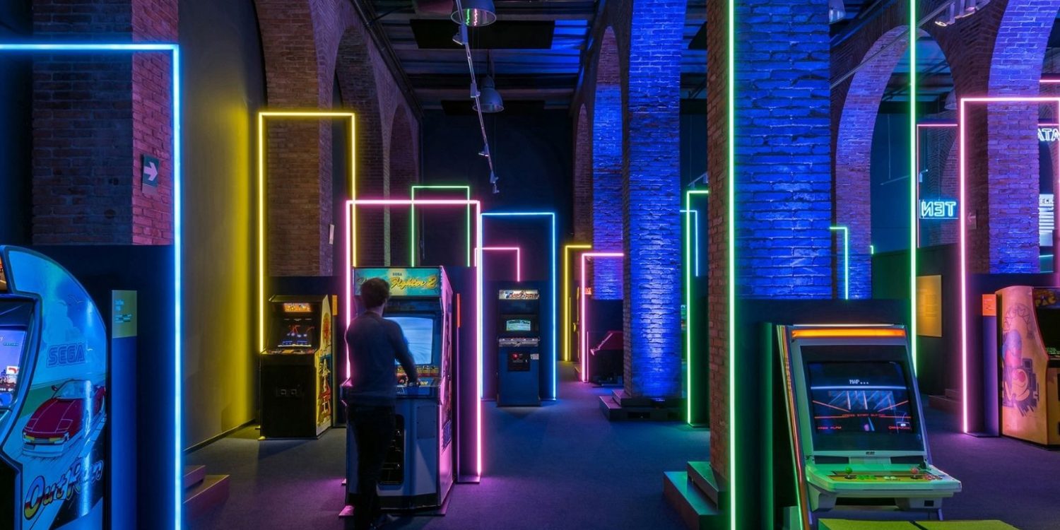 Game On's neon-filled exhibition design paid homage to 80s video games ...
